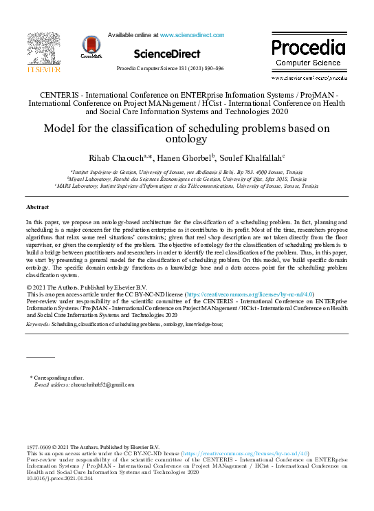 (PDF) Model for the classification of scheduling problems based on ontology