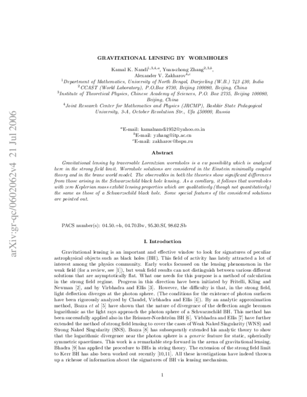 (PDF) Gravitational lensing by wormholes