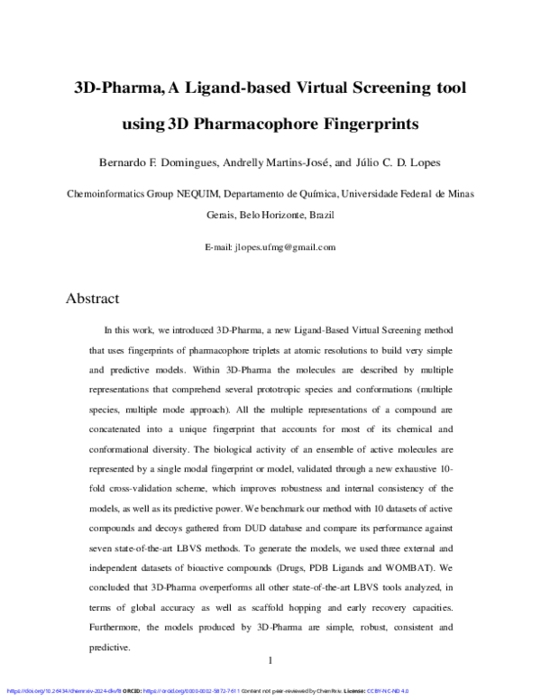 (PDF) 3D-Pharma, A Ligand-based Virtual Screening tool using 3D ...