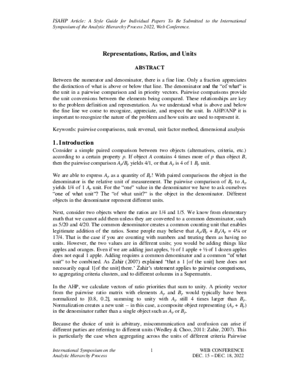 (PDF) Representations, Ratios, and Units