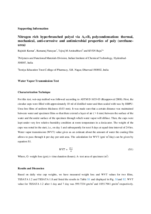 (PDF) Nitrogen rich hyperbranched polyol via A3 + B3 polycondensation ...