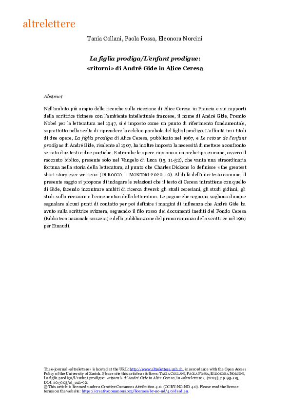 (PDF) La figlia prodiga/L’enfant prodigue: «ritorni» di André Gide in ...
