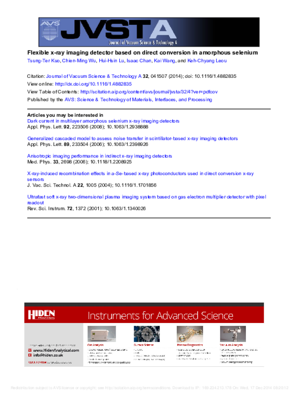 Pdf Flexible X Ray Imaging Detector Based On Direct Conversion In Amorphous Selenium Isaac
