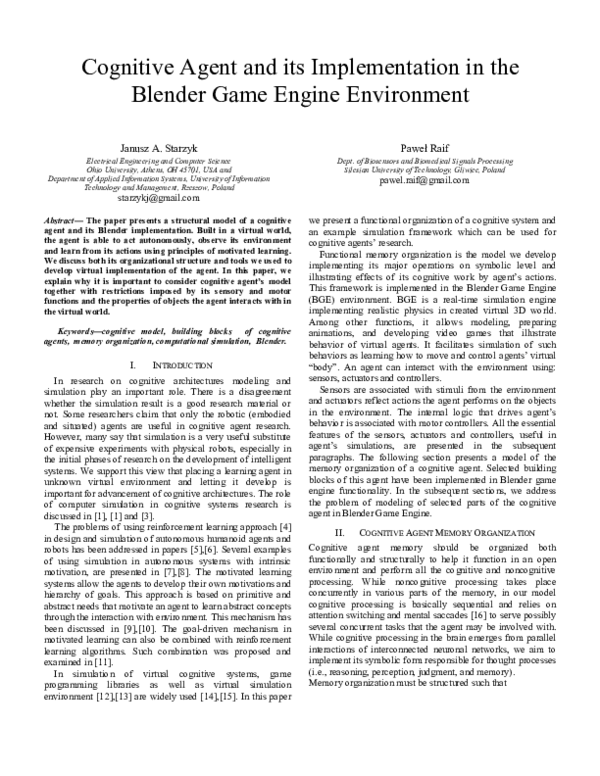 (PDF) Cognitive agent and its implementation in the blender game engine environment