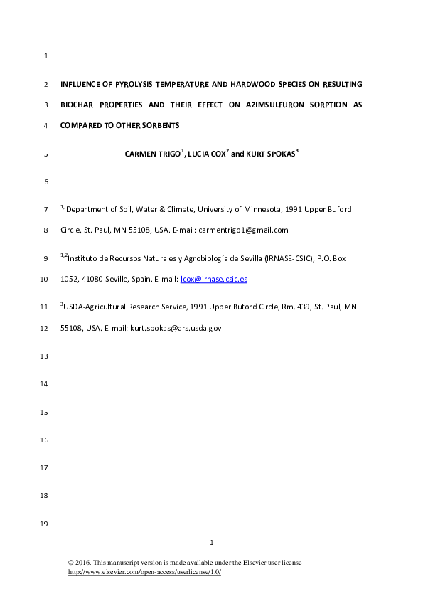 (PDF) Influence of pyrolysis temperature and hardwood species on ...