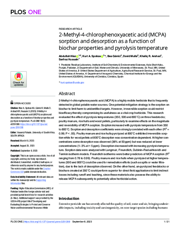 (PDF) 2-Methyl-4-chlorophenoxyacetic acid (MCPA) sorption and ...