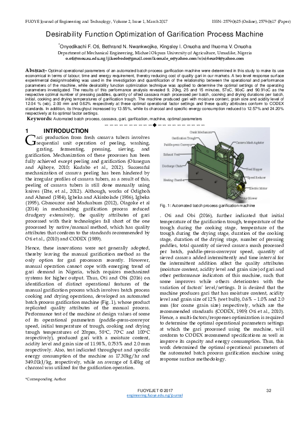 (PDF) Desirability Function Optimization of Garification Process Machine