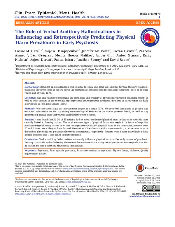 (PDF) The Role of Verbal Auditory Hallucinations in Influencing and Retrospectively Predicting ...