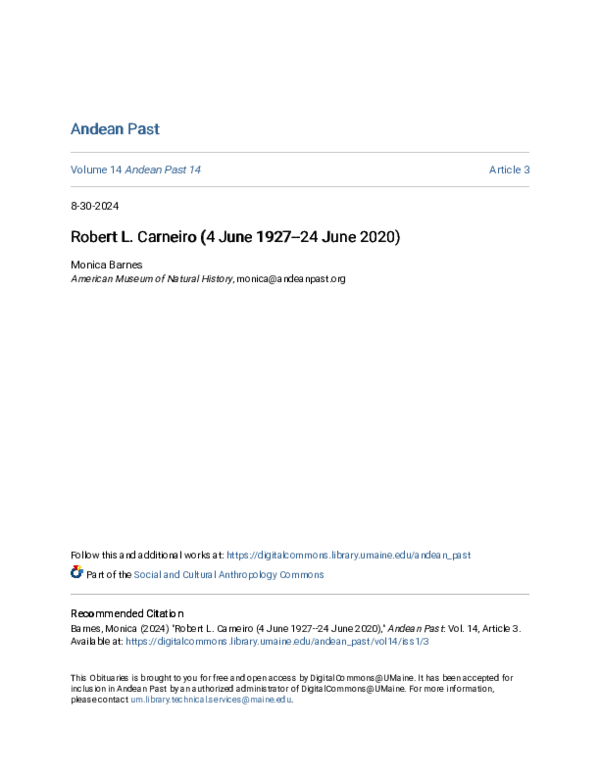 (PDF) Robert Carneiro (4 June 1927-24 June 2020)
