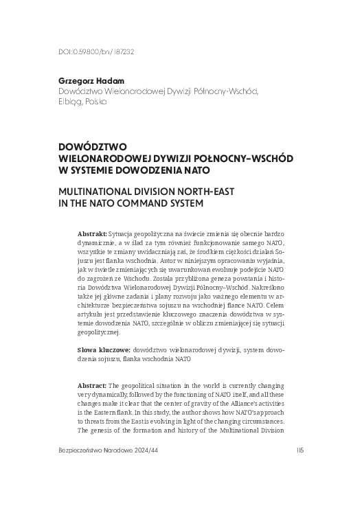 (PDF) Multinational division north-east in the NATO command system