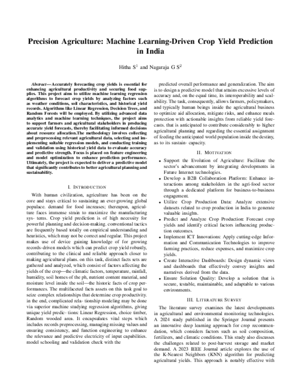 (PDF) Precision Agriculture: Machine Learning-Driven Crop Yield ...