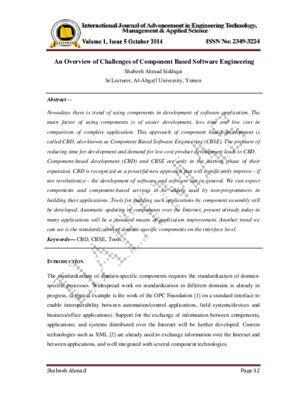 (PDF) An Overview of Challenges of Component Based Software Engineering