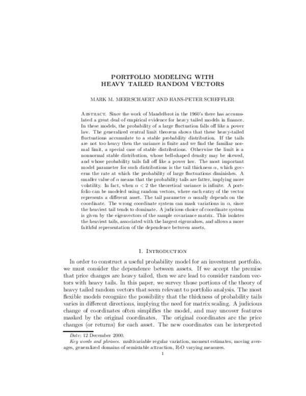 (PDF) Portfolio Modeling with Heavy Tailed Random Vectors
