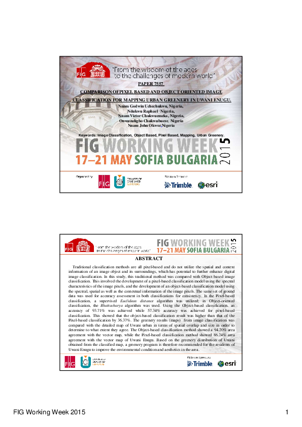 Pdf Paper 7557 Comparison Ofpixel Based And Object Oriented Image Classification For Mapping