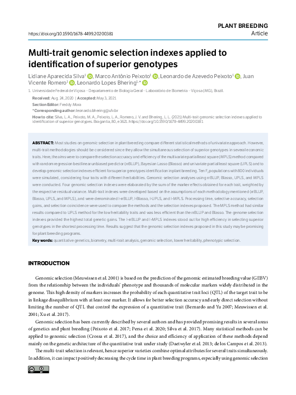 (PDF) Multi-trait genomic selection indexes applied to identification ...