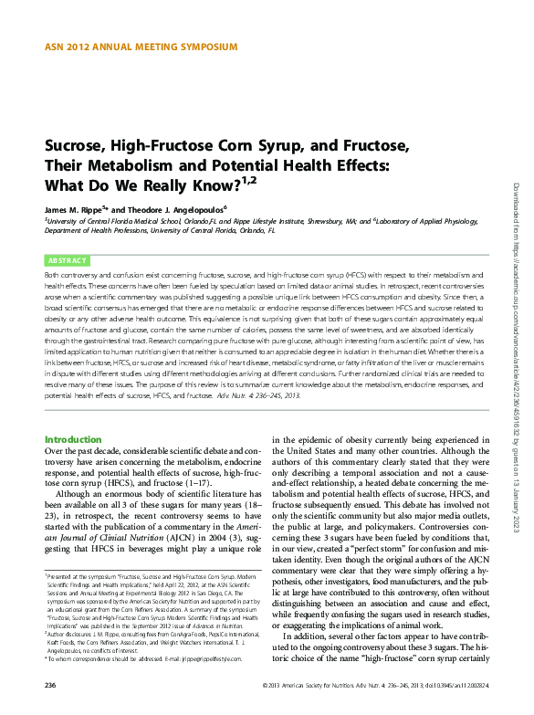 (PDF) Sucrose, high-fructose corn syrup, and fructose, their metabolism ...