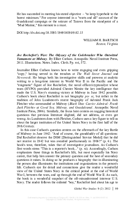 (PDF) Joe Rochefort's War: The Odyssey of the Codebreaker Who Outwitted ...