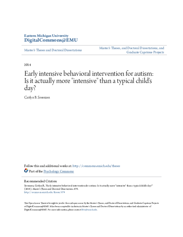 (PDF) Early intensive behavioral intervention for autism: Is it ...