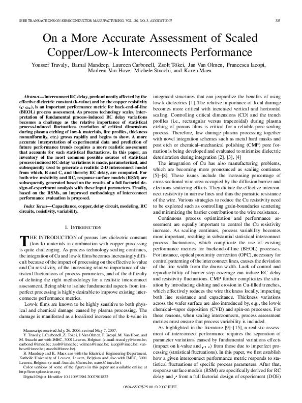 (PDF) On a More Accurate Assessment of Scaled Copper/Low-k ...