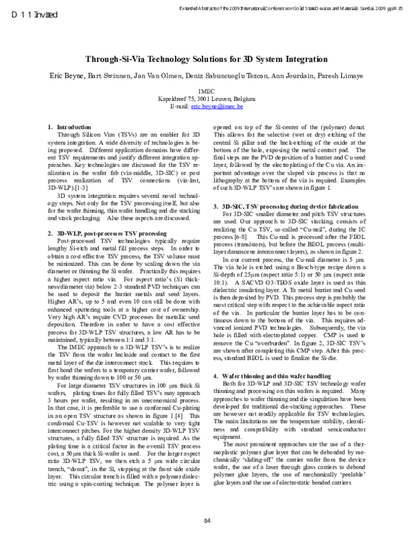 (PDF) Through-Si-Via Technology Solutions for 3D System Integration