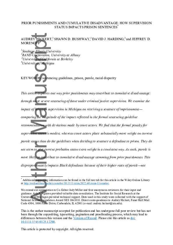 (PDF) Prior punishments and cumulative disadvantage: How supervision ...