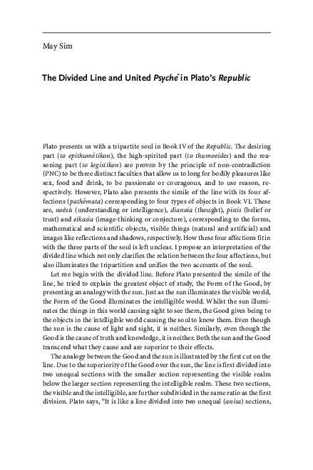 (PDF) The Divided Line and United Psychê in Plato’s Republic