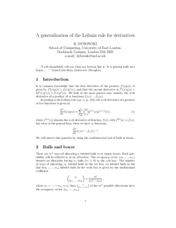 (PDF) A generalization of the Leibniz rule for derivatives
