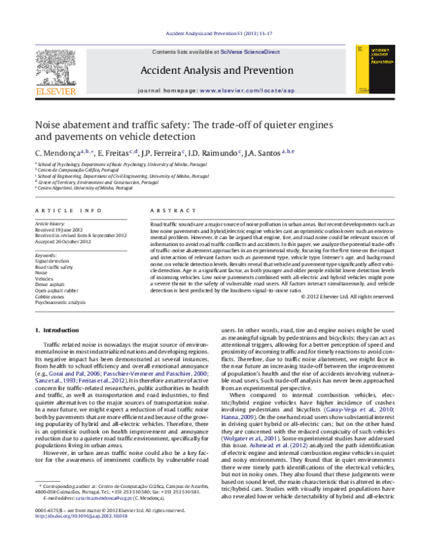 (PDF) Noise abatement and traffic safety: The trade-off of quieter ...
