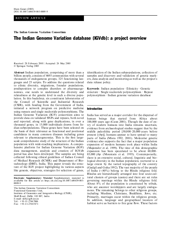 (PDF) The Indian Genome Variation database (IGVdb): a project overview ...