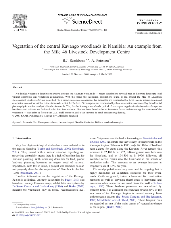 (PDF) Vegetation of the central Kavango woodlands in Namibia: An ...