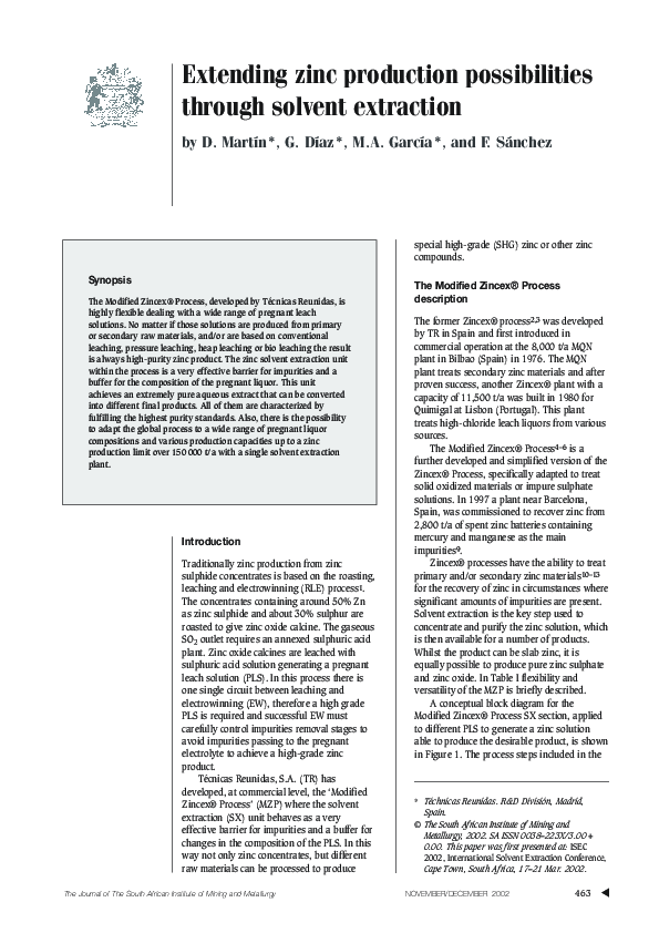 (PDF) Extending zinc production possibilities through solvent extraction