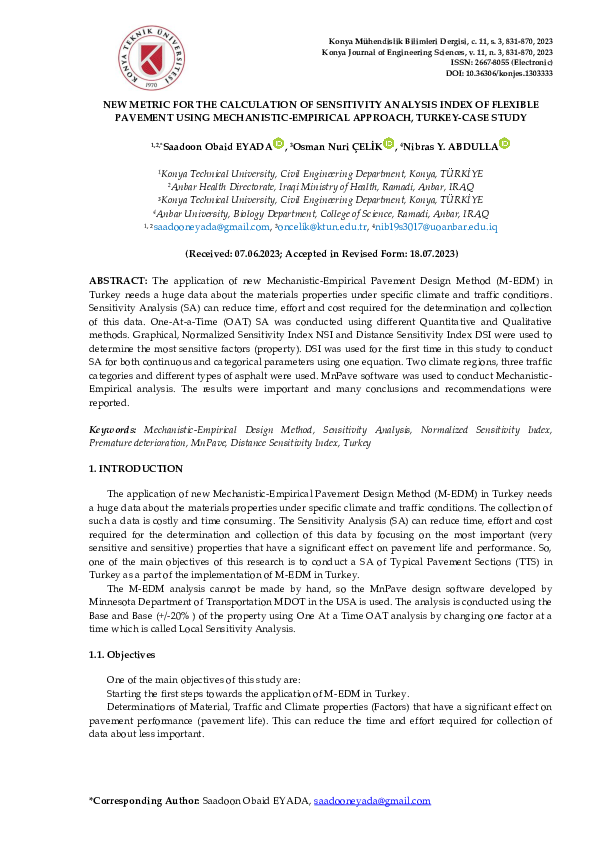 (PDF) New Metric for the Calculation of Sensitivity Analysis Index of Flexible Pavement Using ...
