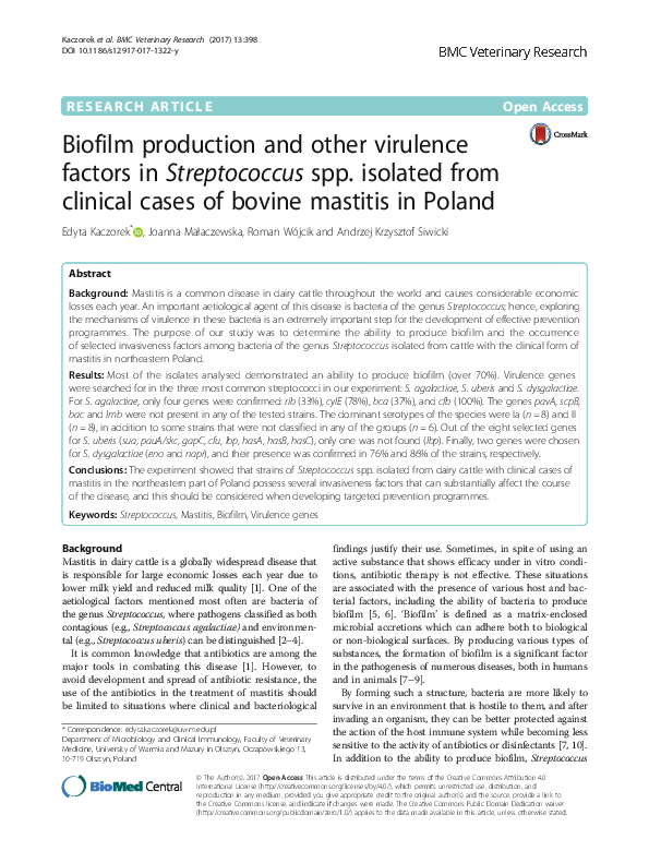 (PDF) Biofilm production and other virulence factors in Streptococcus ...