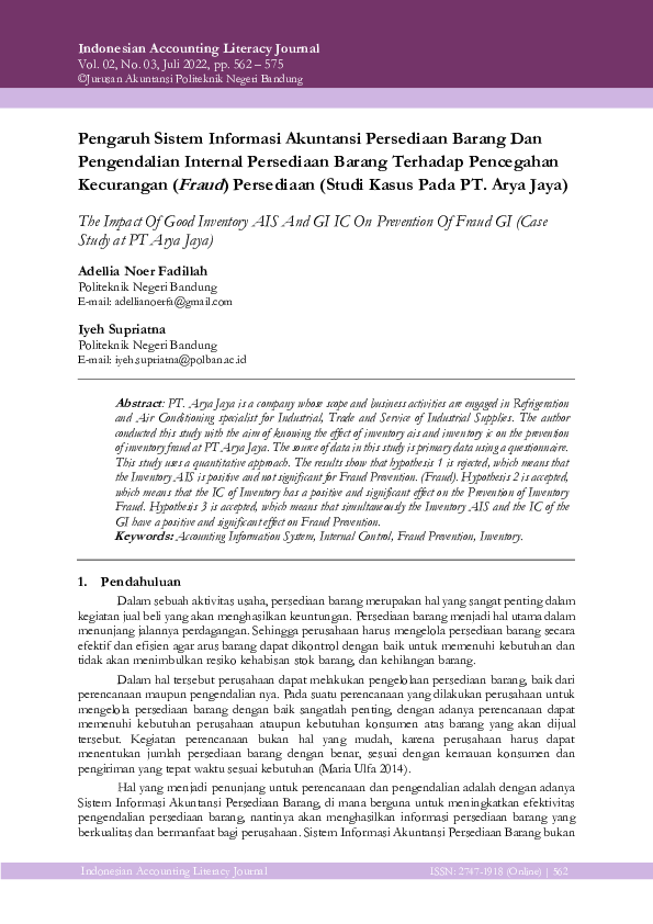 (PDF) Pengaruh Sistem Informasi Akuntansi Persediaan Barang Dan Pengendalian Internal Persediaan ...
