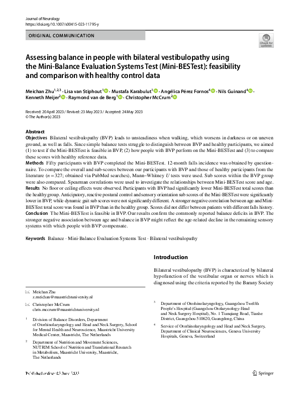 (PDF) Assessing balance in people with bilateral vestibulopathy using ...
