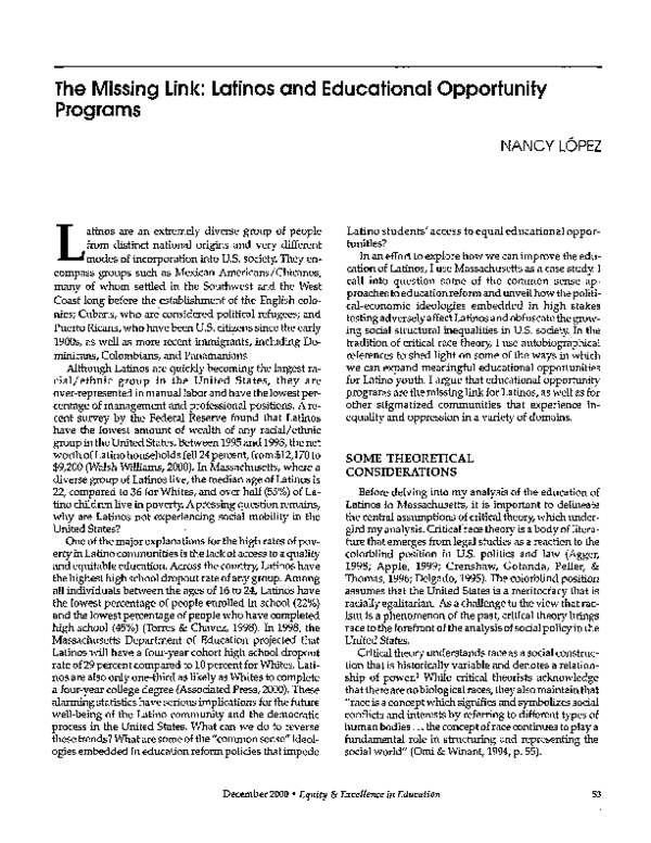(PDF) The Missing Link: Latinos and Educational Opportunity Programs