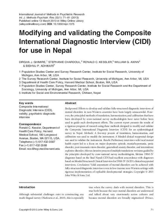(PDF) Modifying and validating the Composite International Diagnostic ...