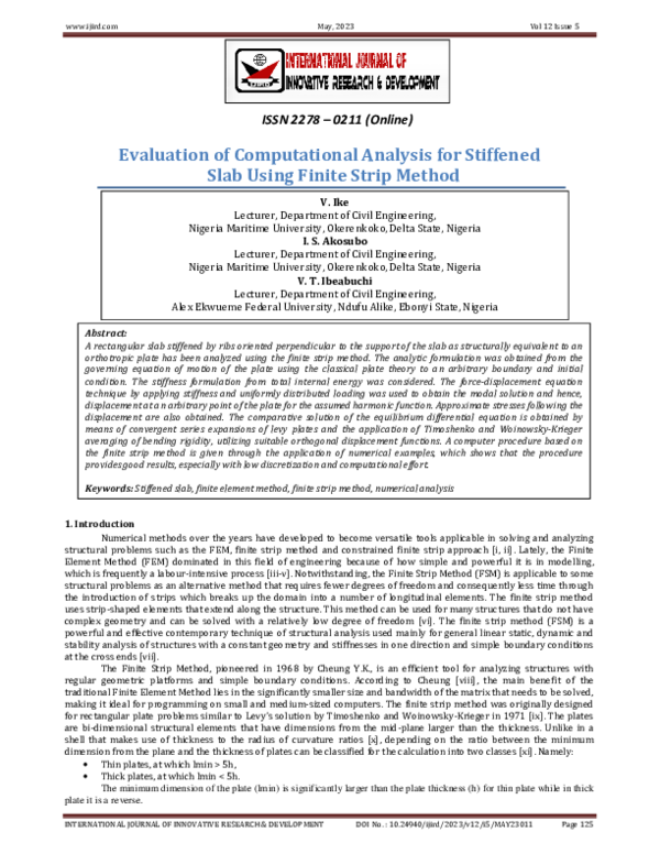 Evaluation Of Computational Analysis For Stiffened Slab Using Finite Strip Method