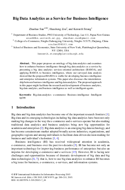 (PDF) Big Data Analytics as a Service for Business Intelligence