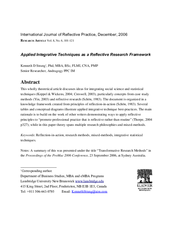 (PDF) Applied Integrative Techniques as a Reflective Research Framework