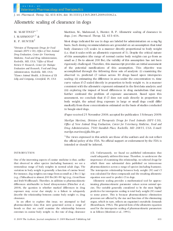 (PDF) Allometric scaling of clearance in dogs