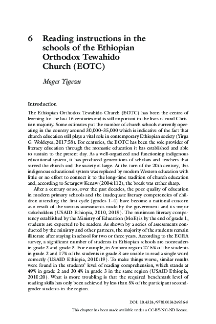 (PDF) Reading instructions in the schools of the Ethiopian Orthodox Tewahido Church (EOTC)