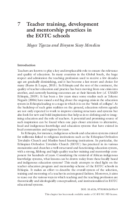 (PDF) Teacher training, development and mentorship practices in the EOTC schools