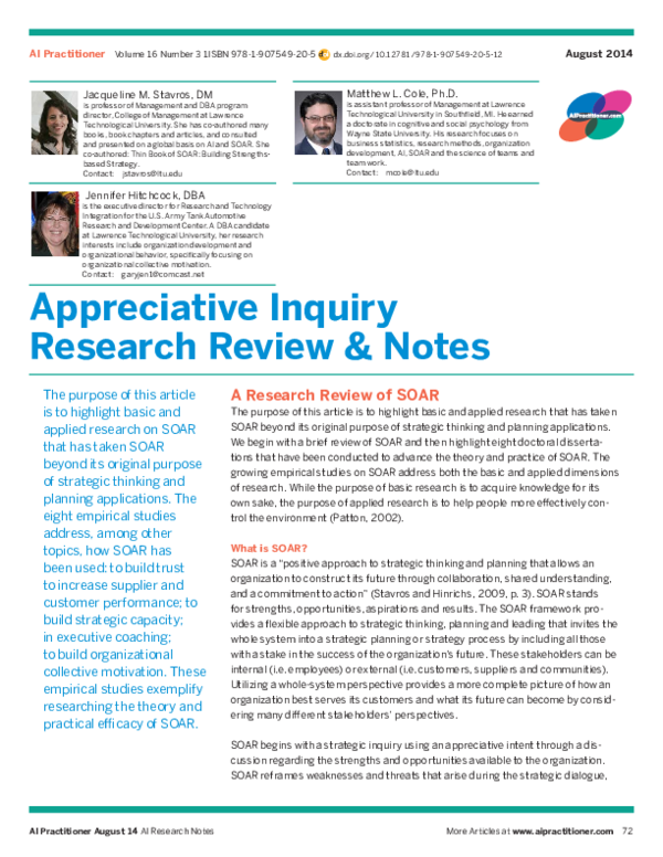 (PDF) Appreciative Inquiry Research Review & Notes: A Research Review ...
