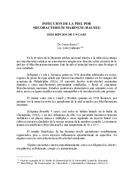 (PDF) Infeccion De La Piel Por Micobacterium Marinum (Balnei)