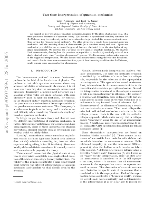 (PDF) Two-time interpretation of quantum mechanics