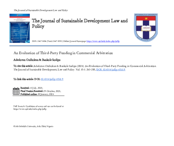(PDF) An evaluation of third-party funding in commercial arbitration