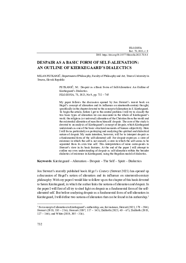(PDF) Despair as a Basic Form of Self-Alienation: An Outline of ...