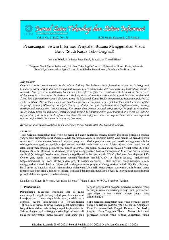 (PDF) Perancangan Sistem Informasi Penjualan Busana Menggunakan Visual Basic (Studi Kasus Toko ...