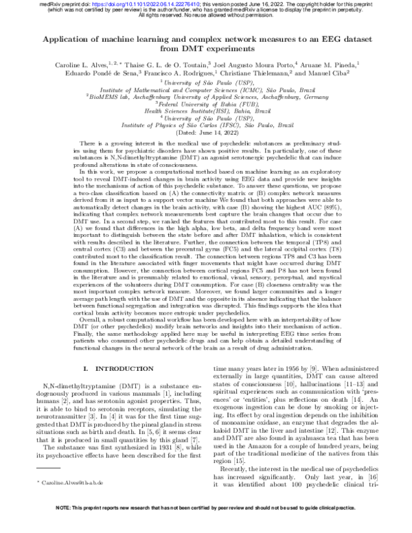 (PDF) Application of machine learning and complex network measures to an EEG dataset from DMT ...